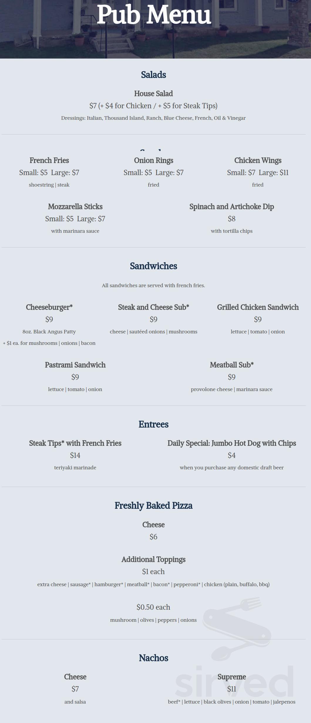 Rally Point Inn & Pub menus in Foxborough, Massachusetts, United States