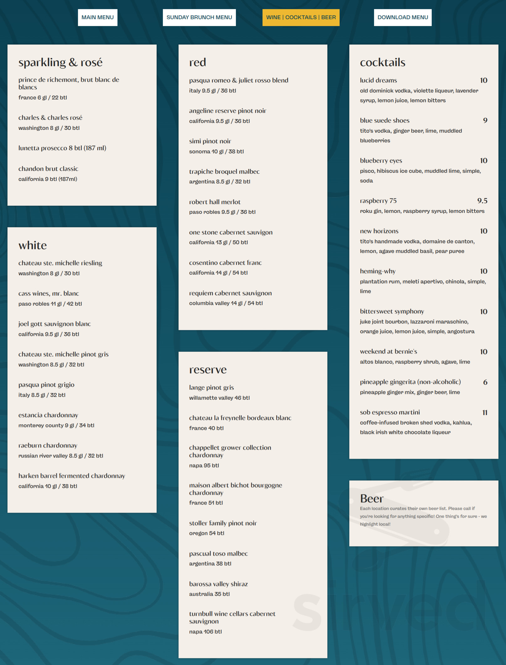 SOB East menu in Memphis, Tennessee, USA