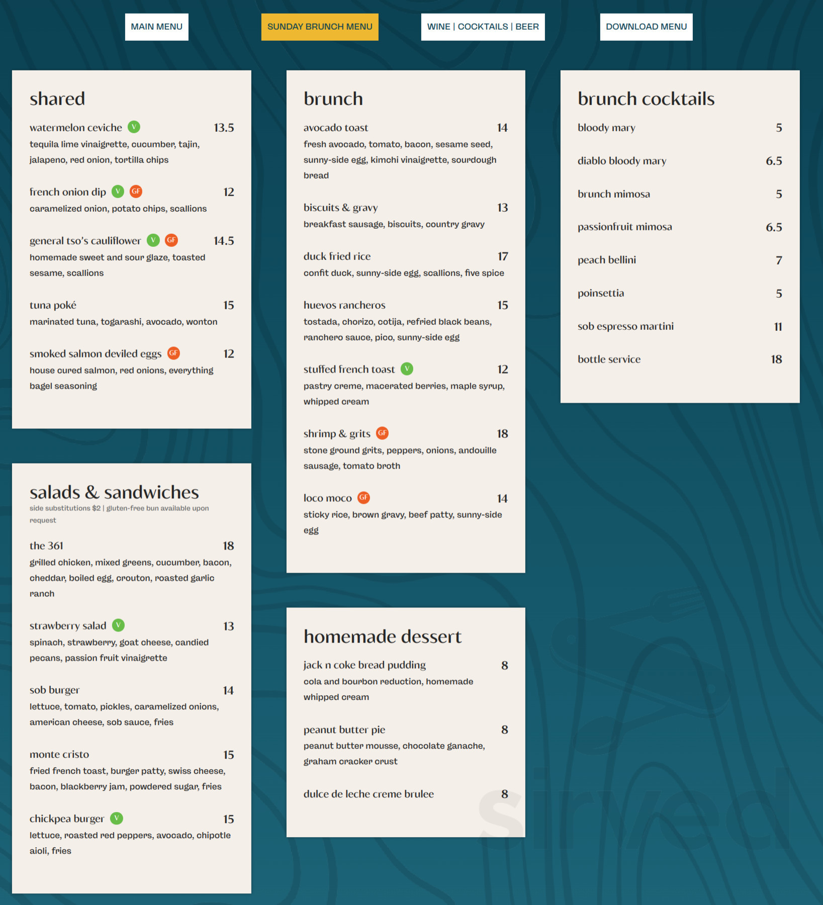 SOB East menu in Memphis, Tennessee, USA