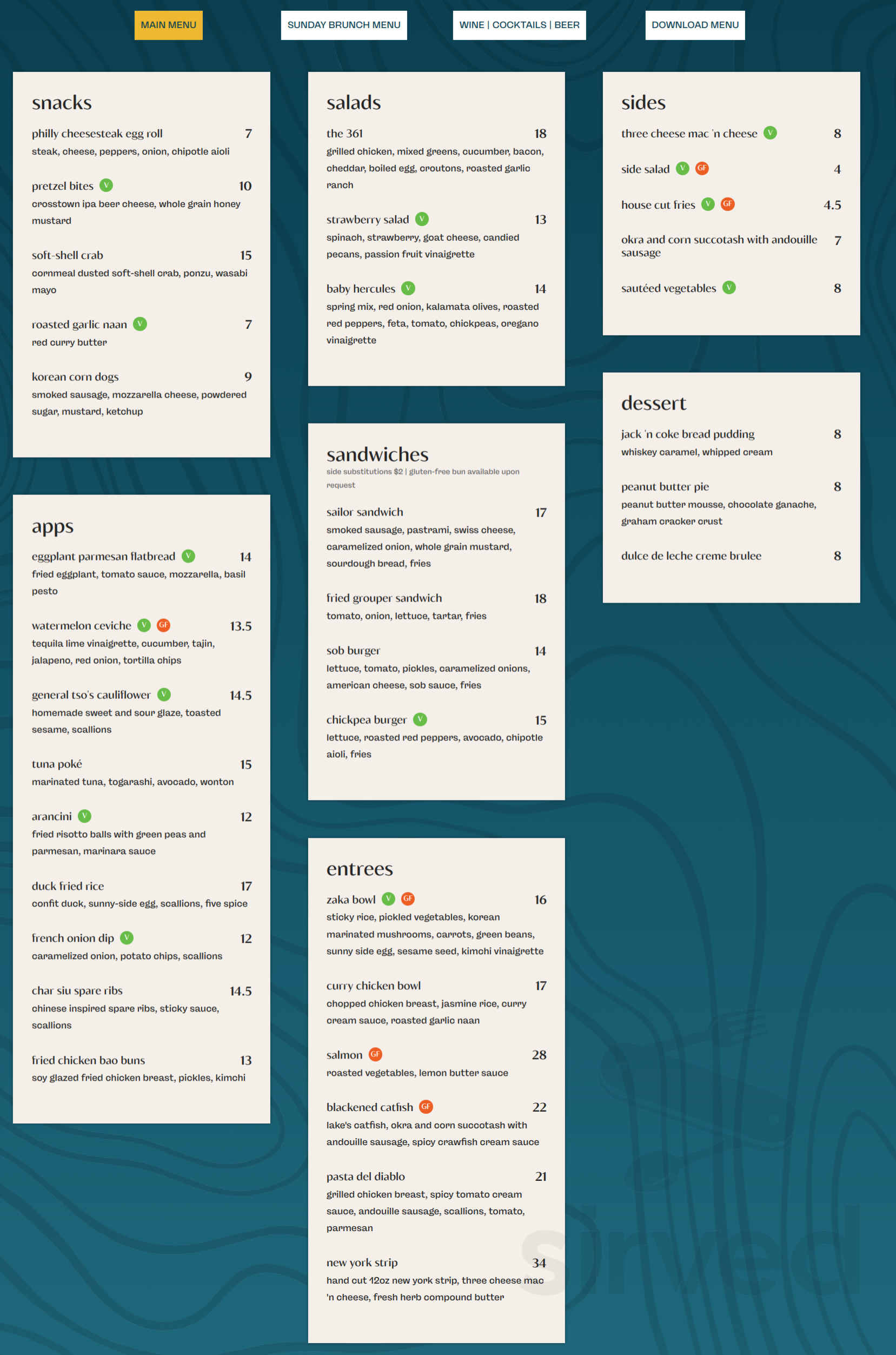 SOB East menu in Memphis, Tennessee, USA