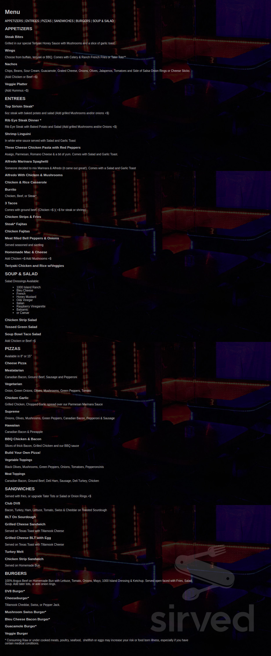 Menu for Dv8 in Portland, OR | Sirved