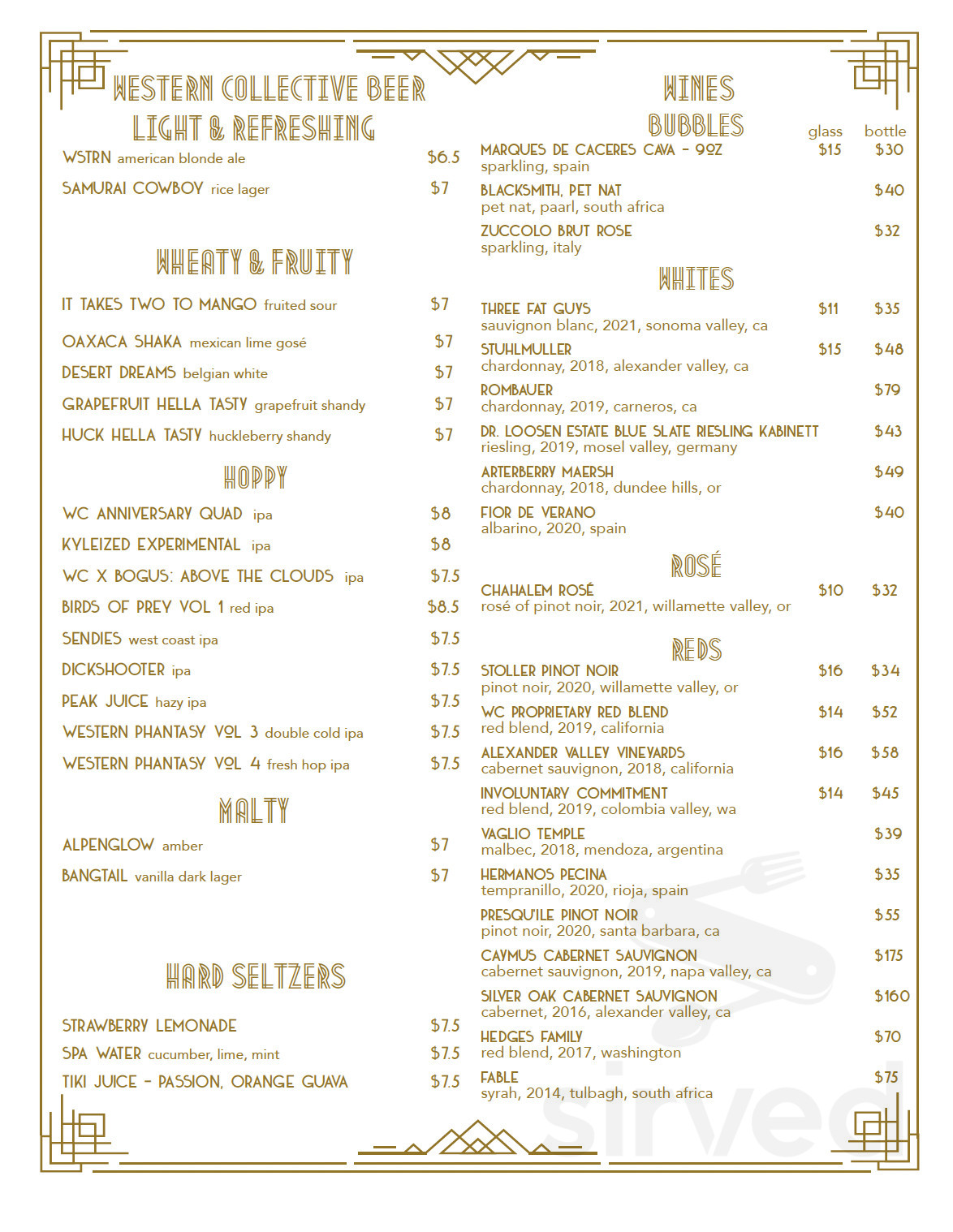 Western Proper menu in Boise, Idaho, USA
