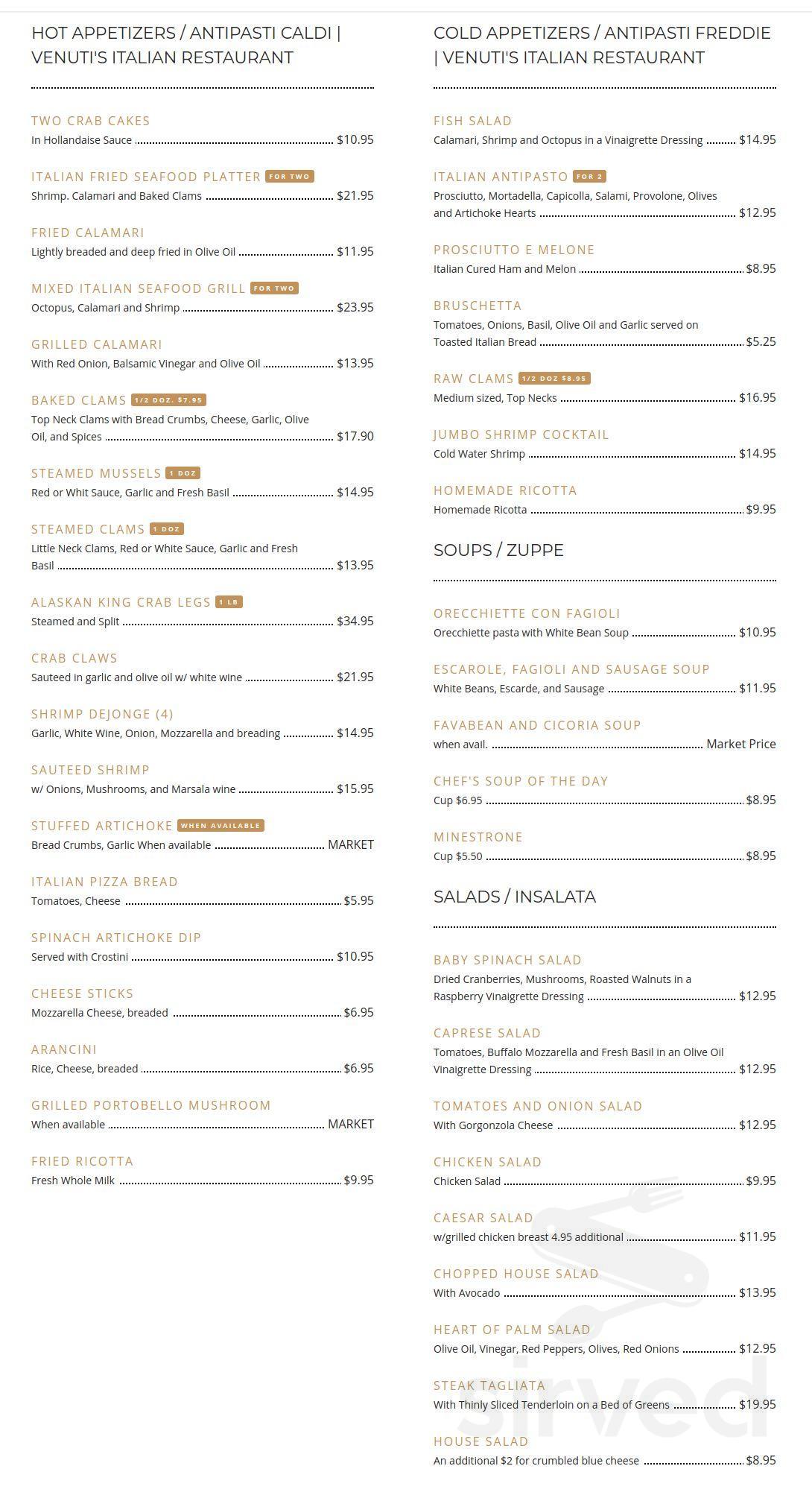 Menu for Venuti’s Italian Restaurant & Banquet Hall in Addison, IL | Sirved