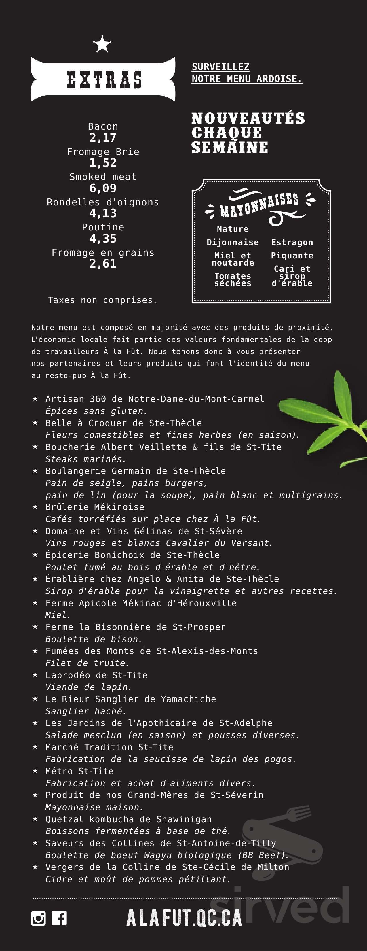 Auberge du Grand Fleuve menus in Métis-sur-Mer, Quebec, Canada