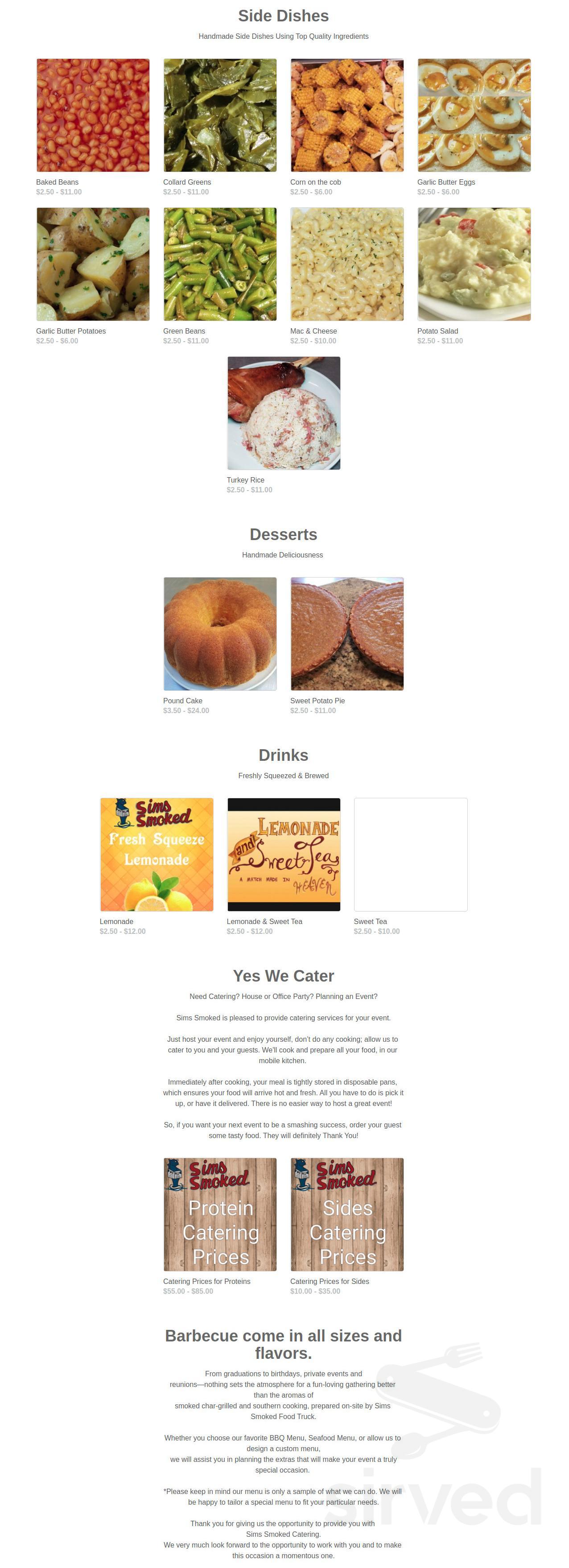 Menu - Seffner FL's Sims Smoked Barbecue & Seafood | Sirved