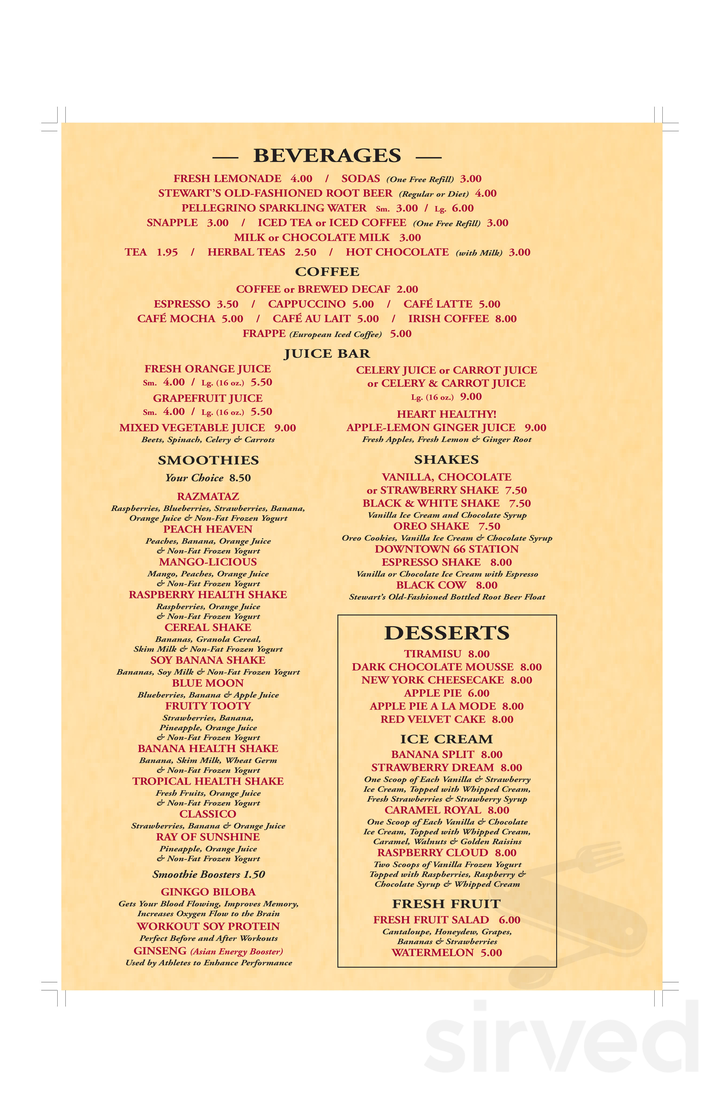Menu - New York NY's Route 66 Cafe | Sirved