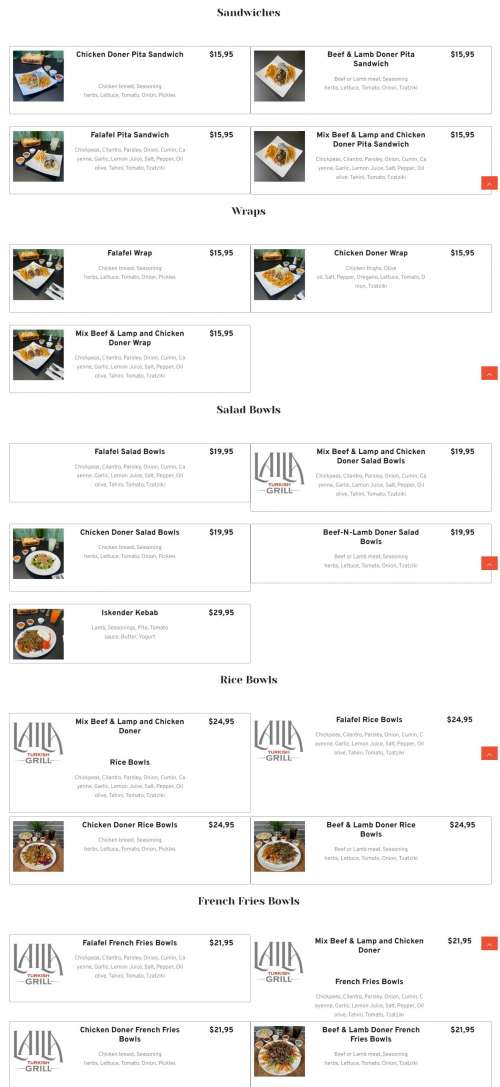 Laila Turkish & Mediterranean Grill menu in Las Vegas, Nevada, USA