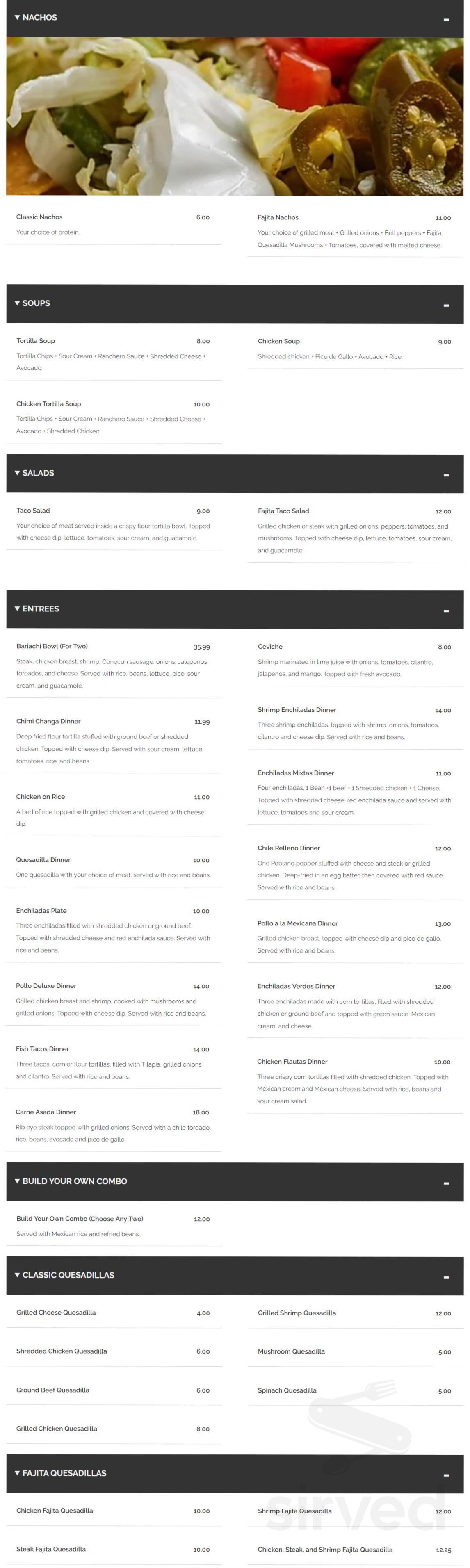 Menu for Bariachi Mexican Kitchen in Mobile, AL | Sirved