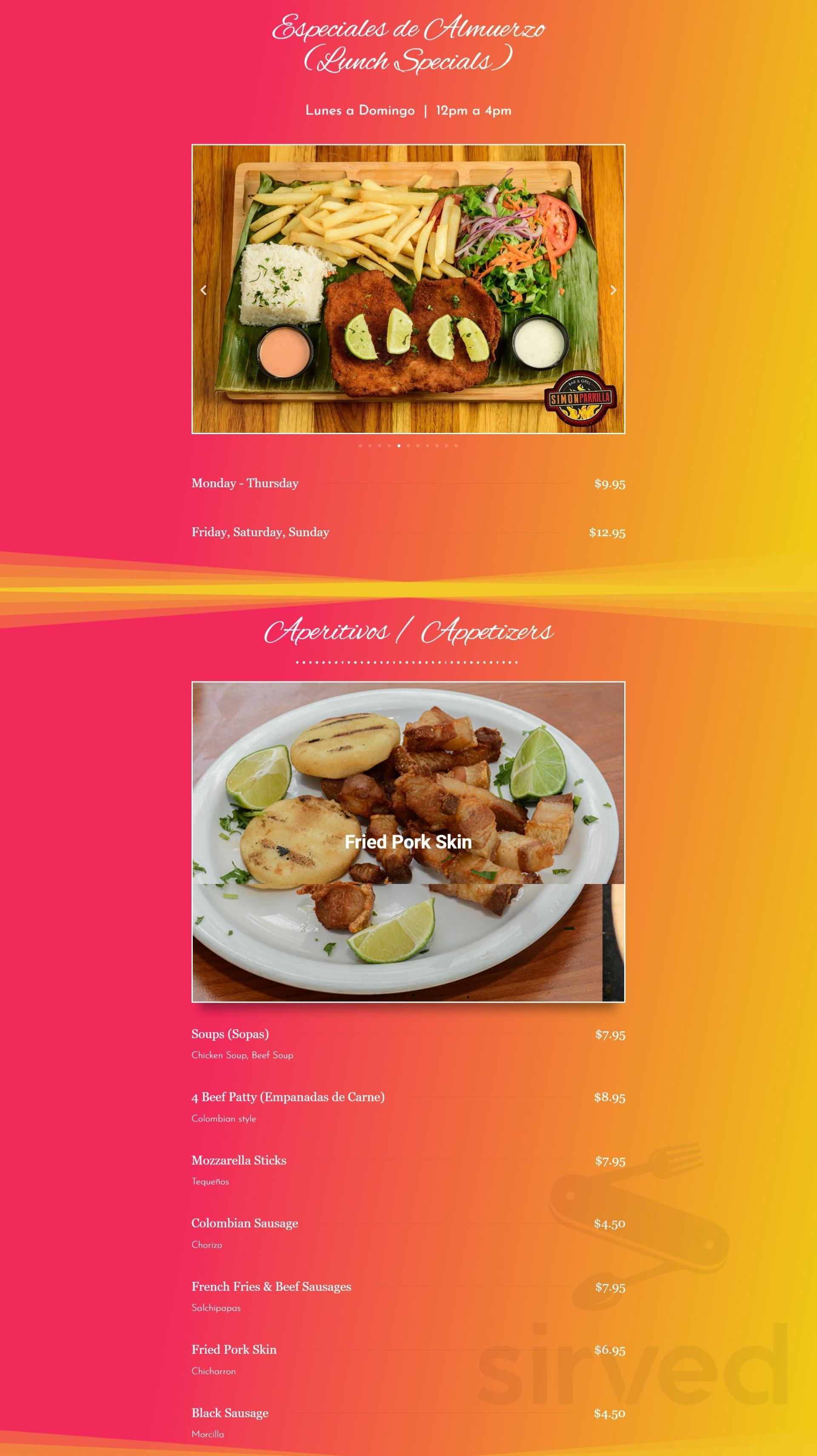 Simon Parrilla Bar and Grill Longwood menu in Longwood, Florida, USA