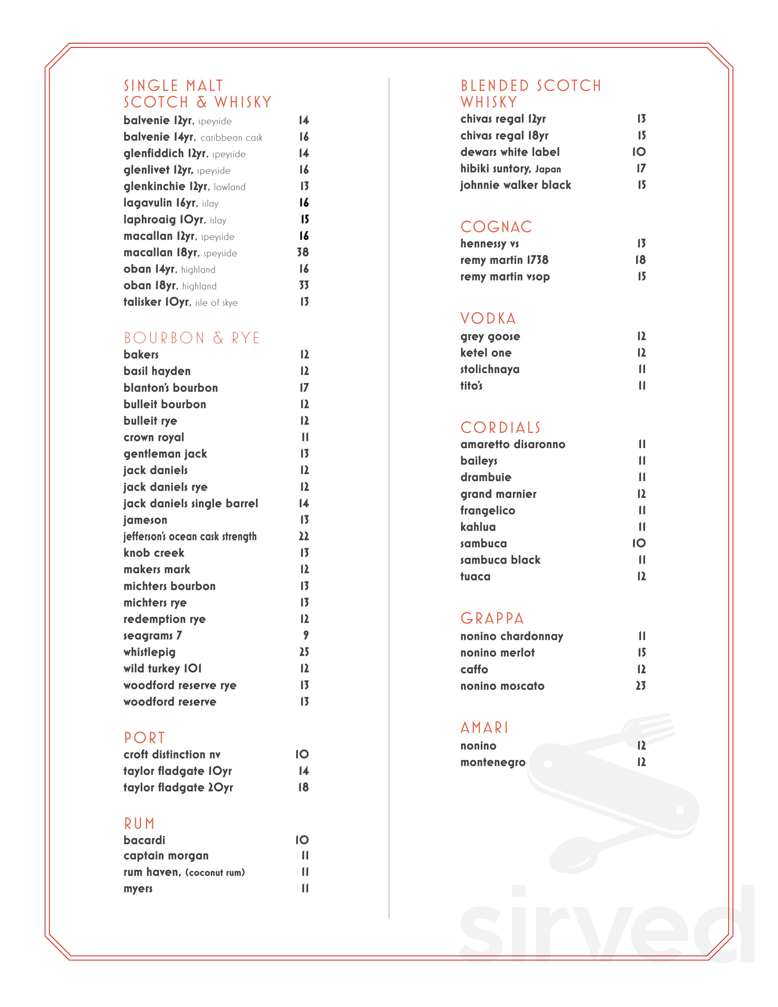 Bond 45 menu in Oxon Hill, Maryland, USA