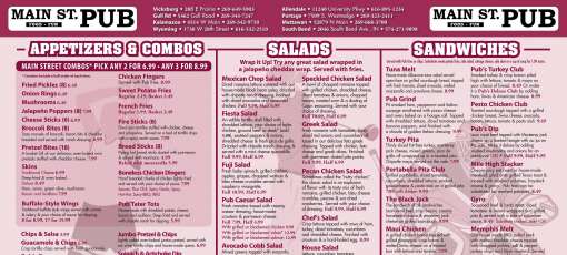 Menu for Main St. Pub - Kalamazoo, MI | Sirved