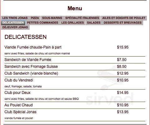 Jonas Restaurant menu in Montreal, Quebec H2R 2E7, Canada