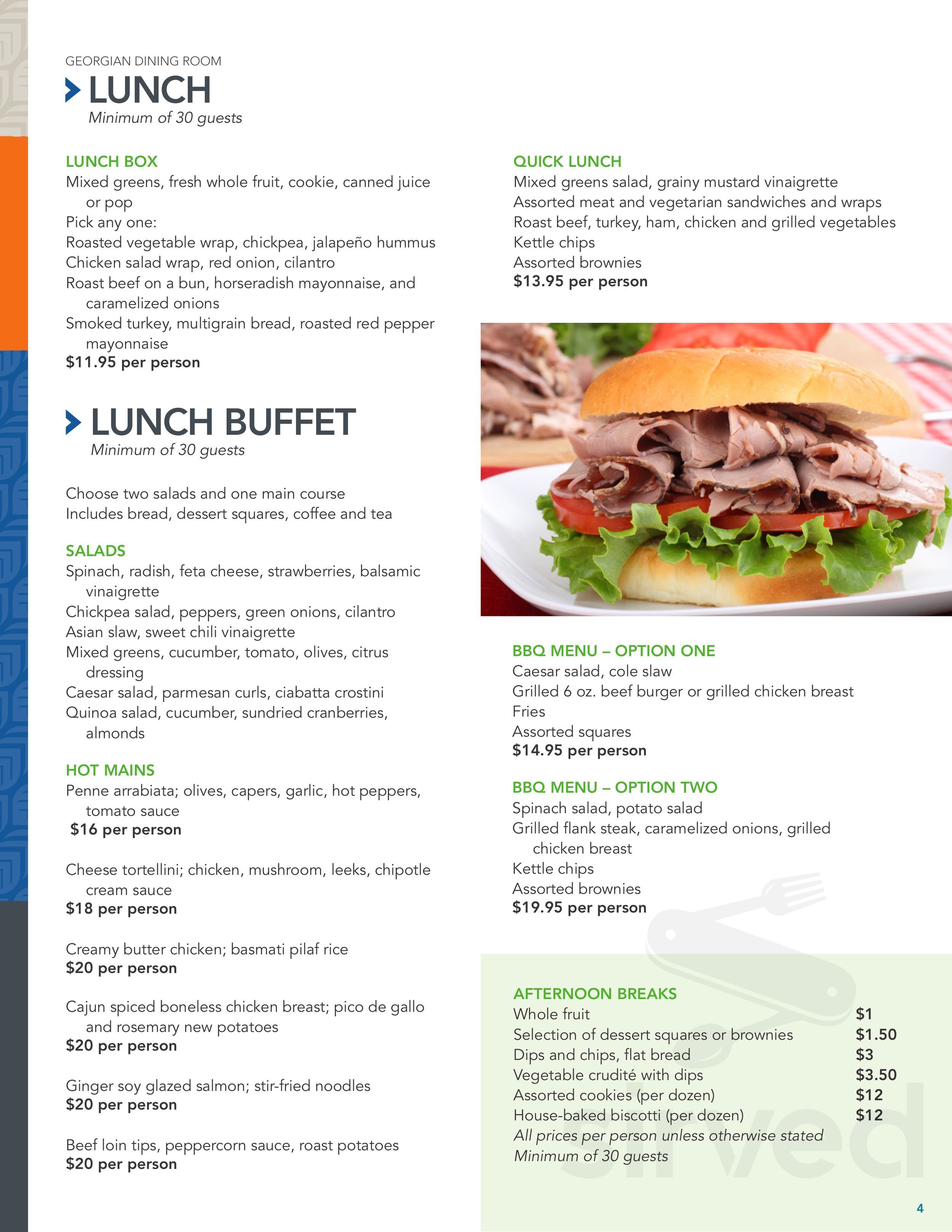 Georgian Dining Room menu in Barrie, Ontario, Canada