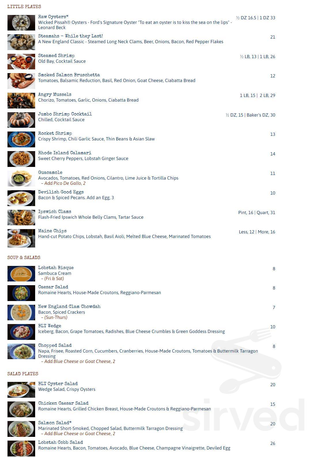 Ford's Fish Shack Ashburn menu in Ashburn, Virginia, USA