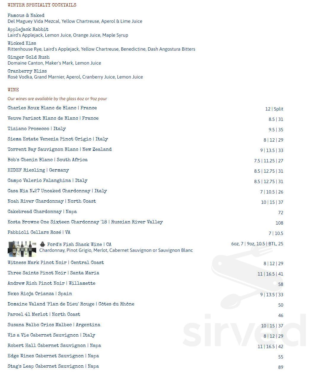 Ford's Fish Shack Ashburn menu in Ashburn, Virginia, USA