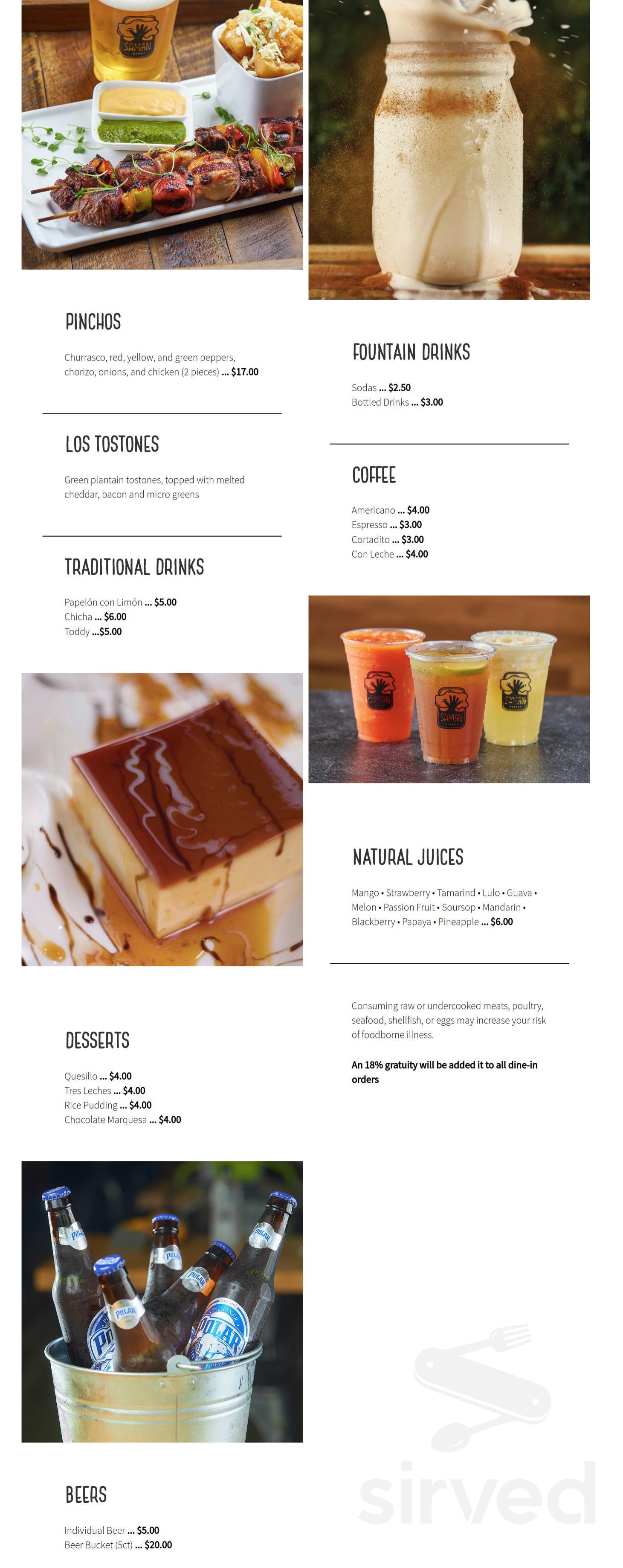 Saman menu in Doral, Florida, USA