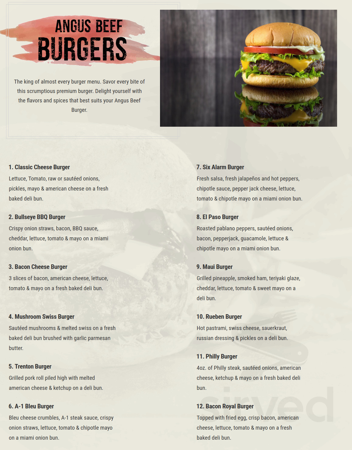 30 Burgers menu in Linden, New Jersey, USA
