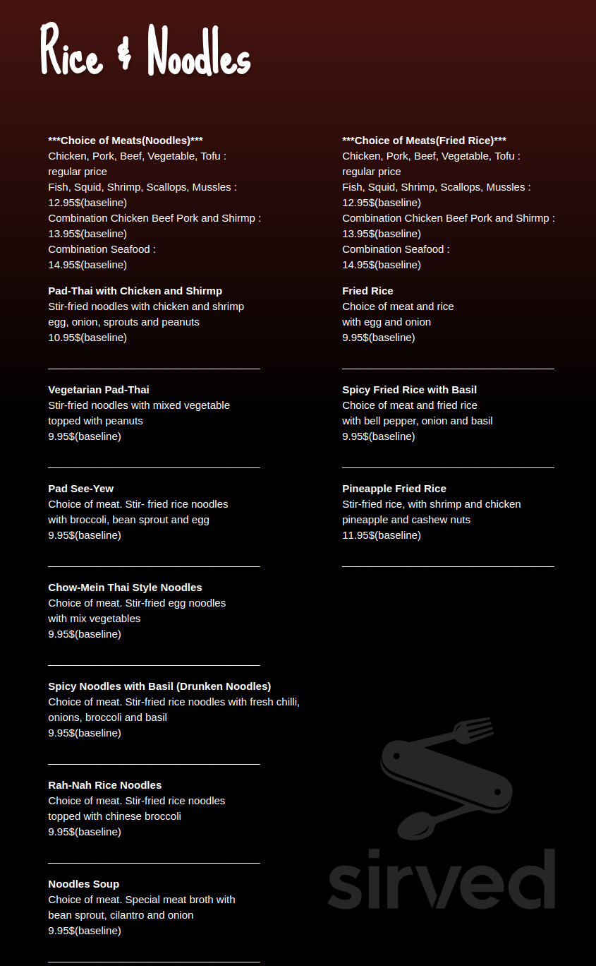 Chanpen Thai Cuisine menu in Phoenix, Arizona, USA