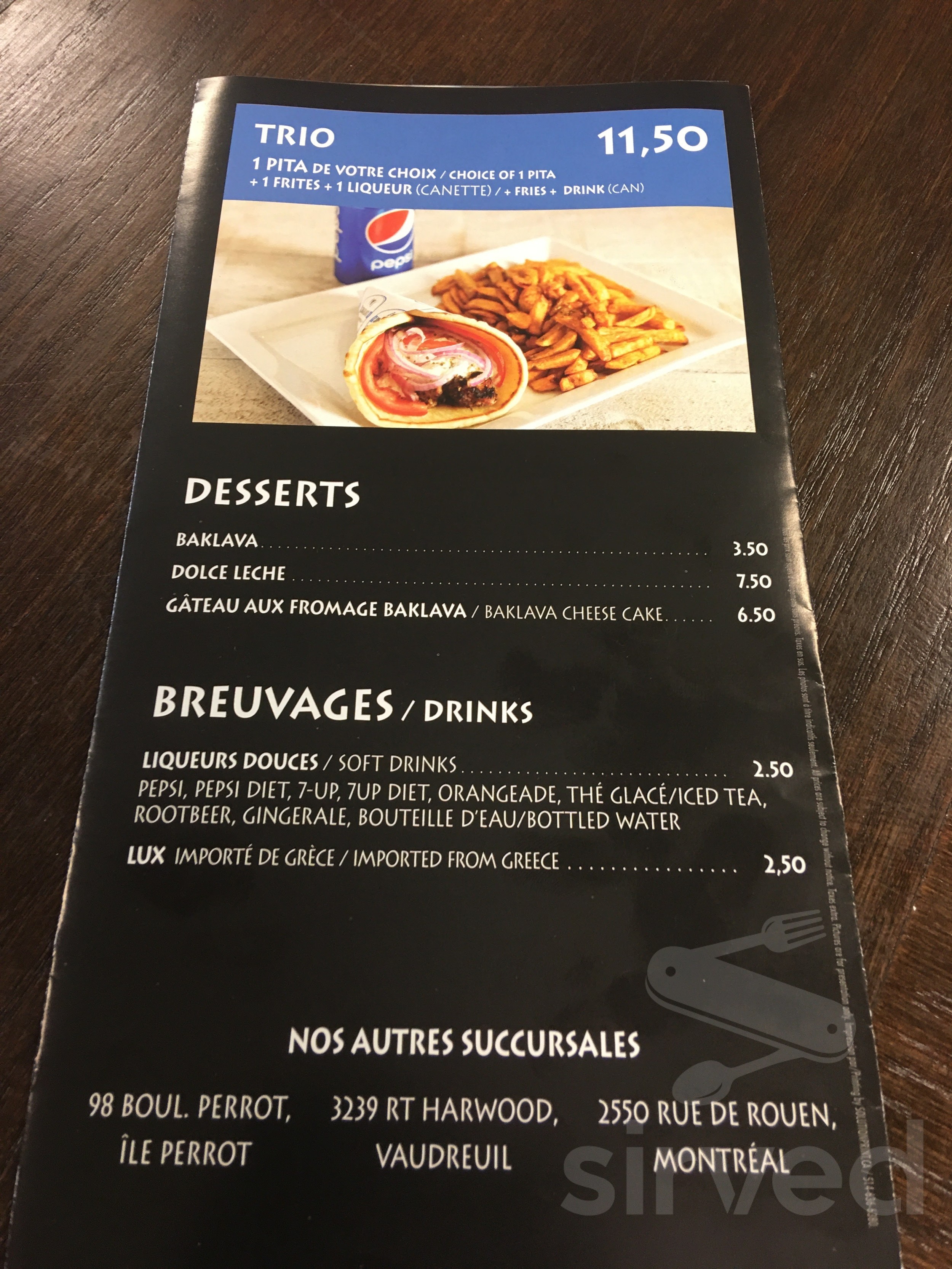 Menu - Pierrefonds QC's Souvlaki Authentique Pierrefonds | Sirved