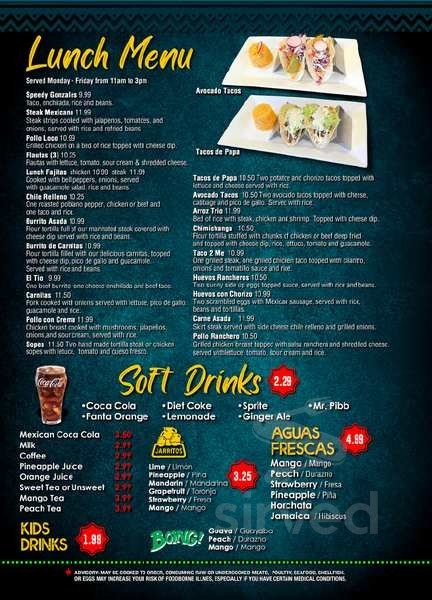 Señor Taco menu in Senoia, Georgia, USA