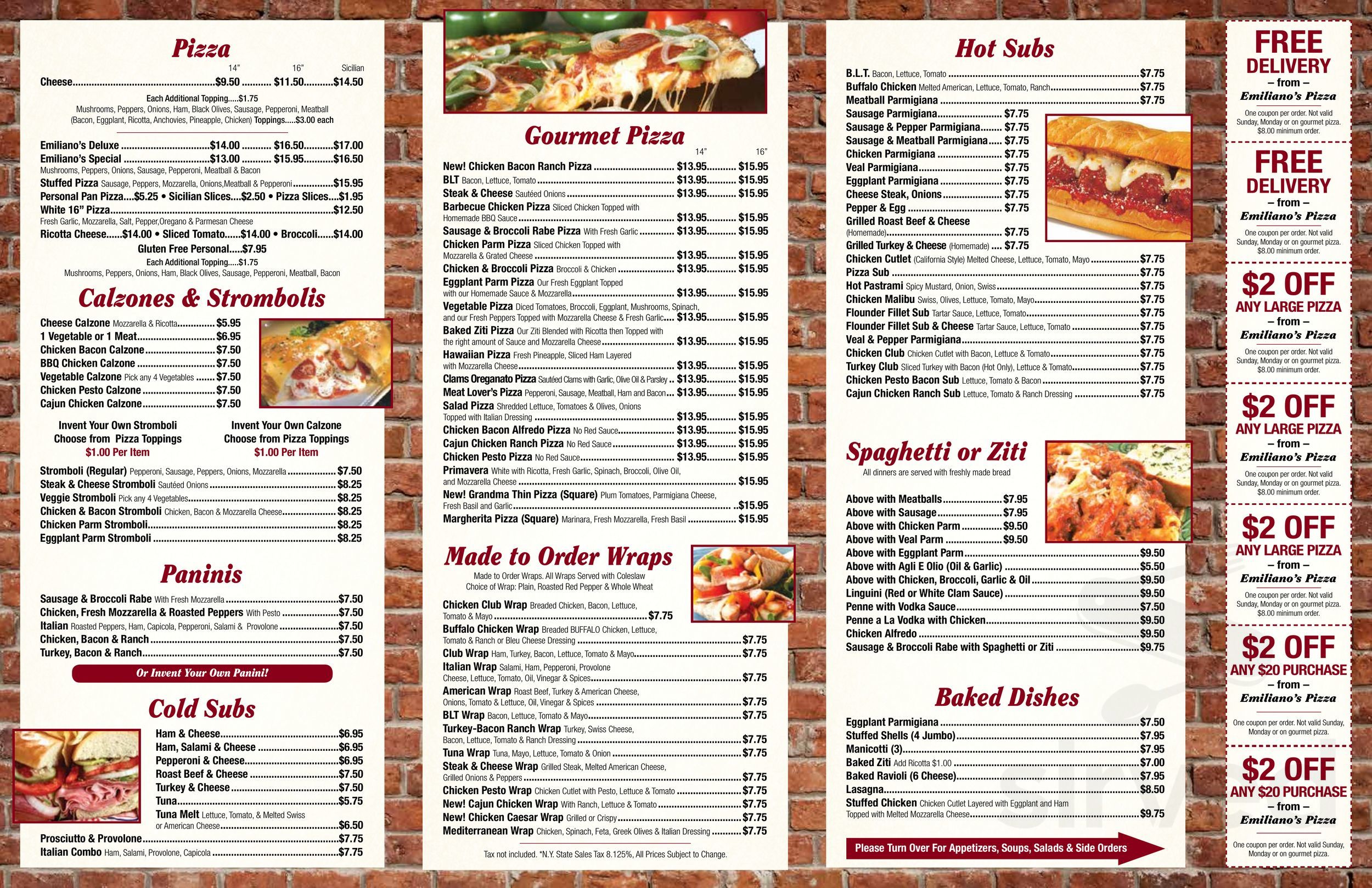 Emiliano's Pizza menu in Poughkeepsie, New York, USA