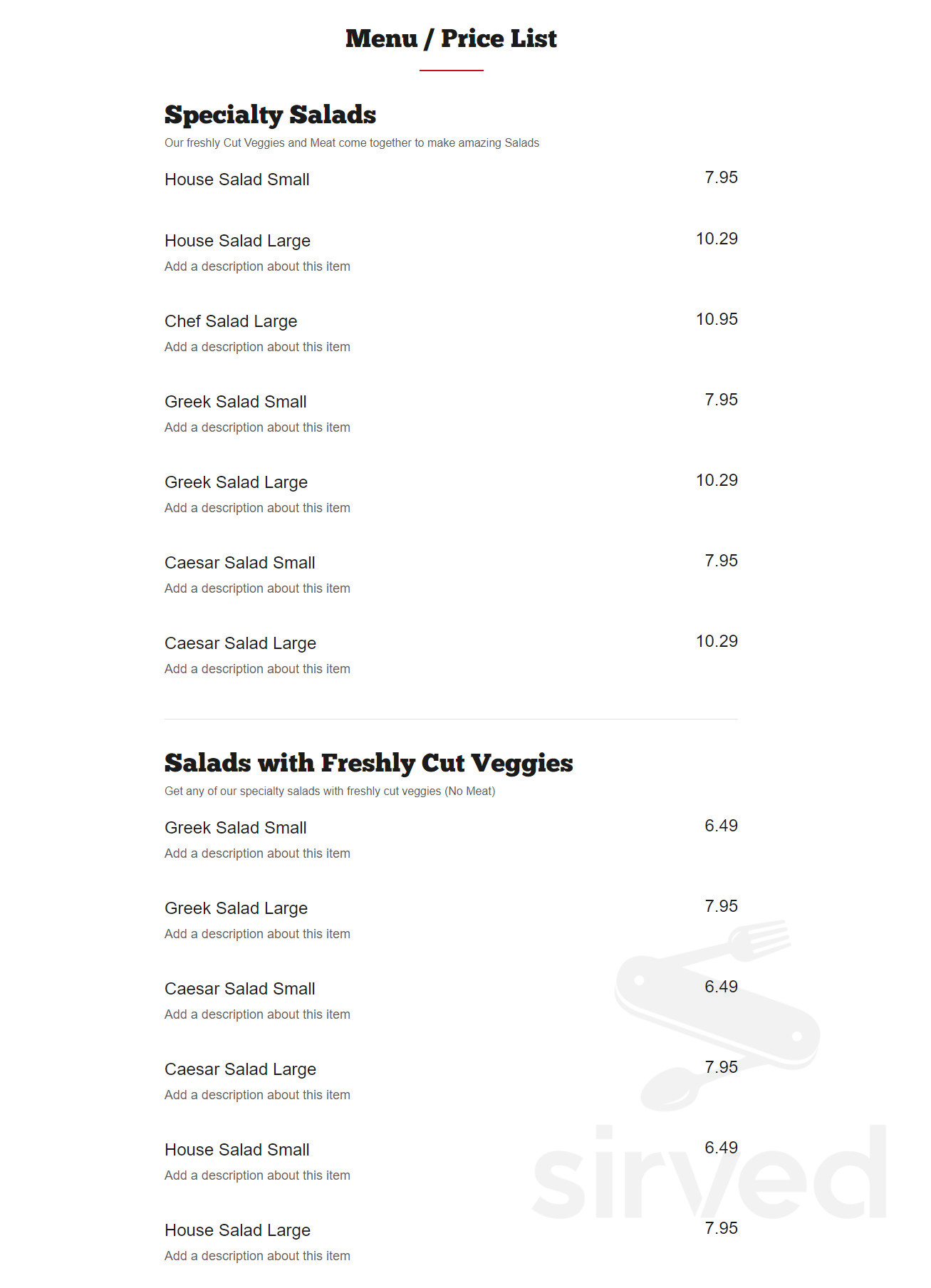 New York Deli menu in Maitland, Florida, USA