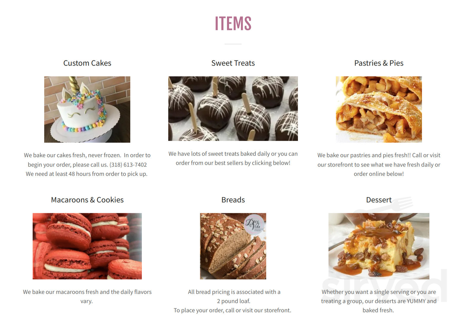 Doce Vida Brazilian Bakery menus in Alexandria, Louisiana, United States