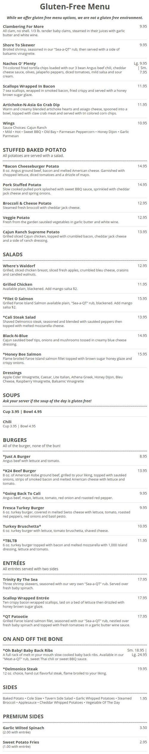 Quentin Tavern menu in Lebanon, Pennsylvania, USA