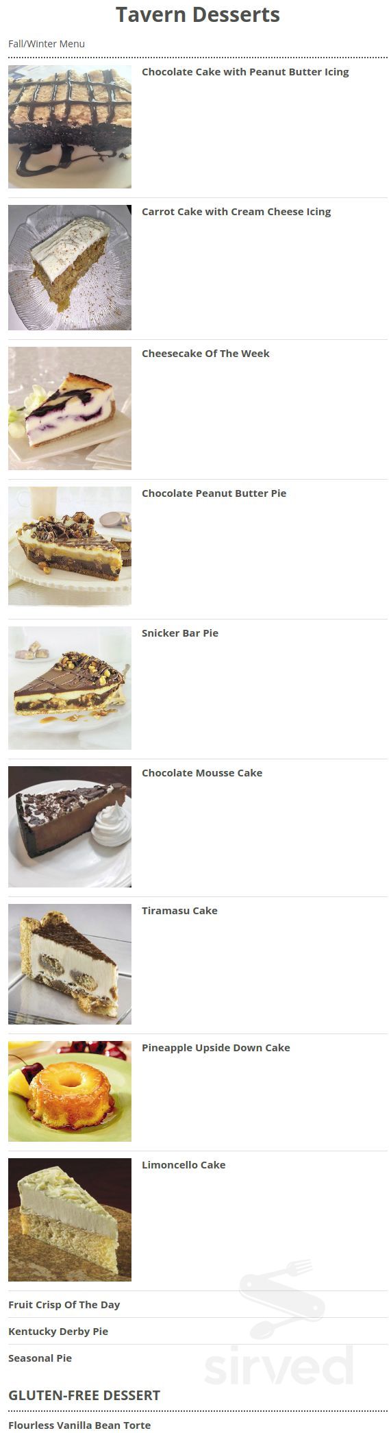 Quentin Tavern menu in Lebanon, Pennsylvania, USA