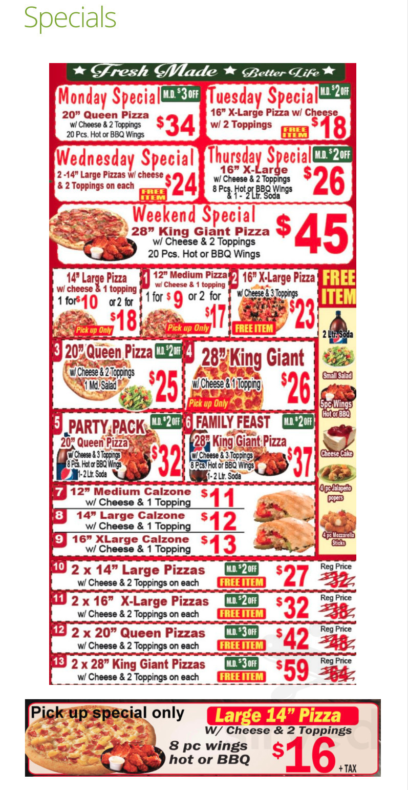 Roma's Pizza menu in Oceanside, California, USA