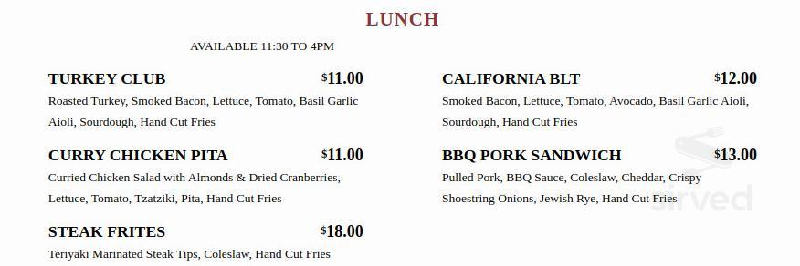 Cornerstone Pub & Kitchen menu in Barre, Vermont, USA