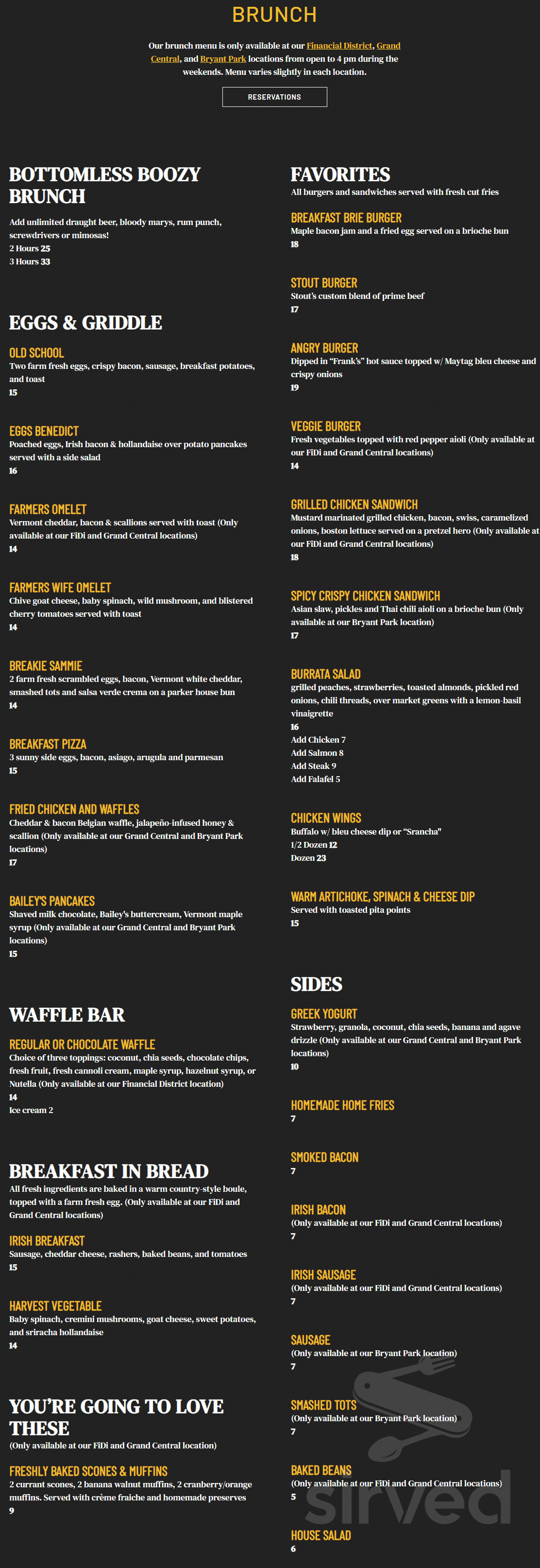 Stout NYC menu in New York, New York, USA