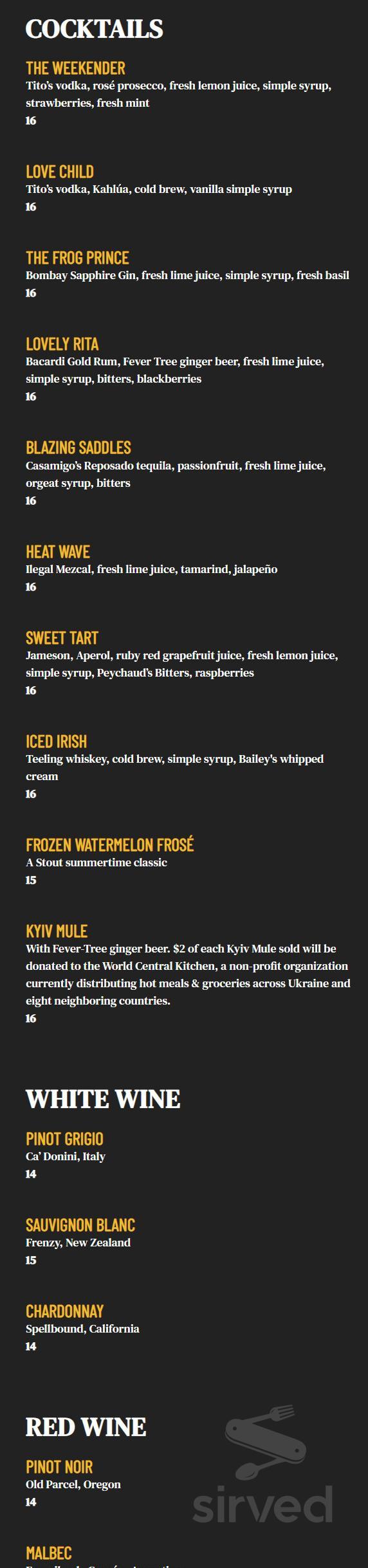 Stout NYC menu in New York, New York, USA