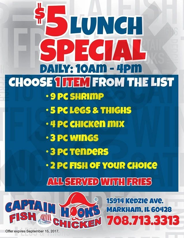 Menu - Markham IL's Captain Hooks Fish & Chicken | Sirved