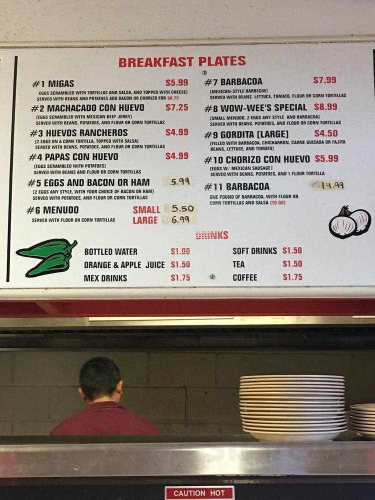 Wow-Wee's Cafe menu in San Marcos, Texas, USA