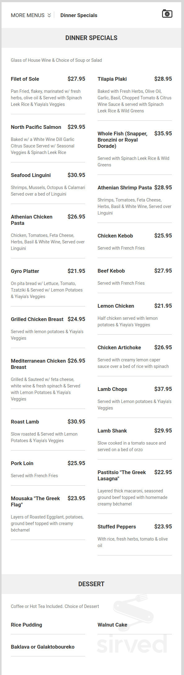 Taverna Kyma menu in Boca Raton, Florida, USA