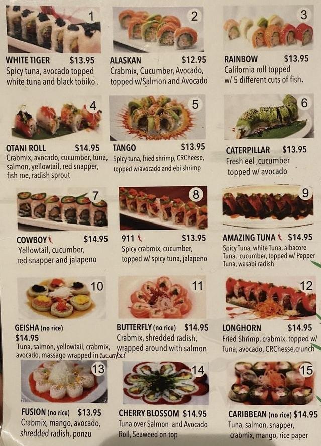 Menu for Otani Hibachi Sushi in Weatherford, TX | Sirved