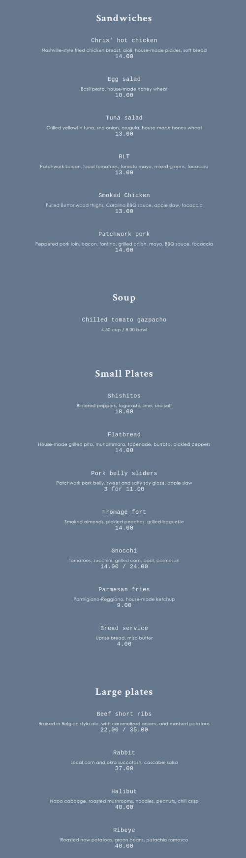 Sycamore Restaurant menu in Columbia, Missouri, USA