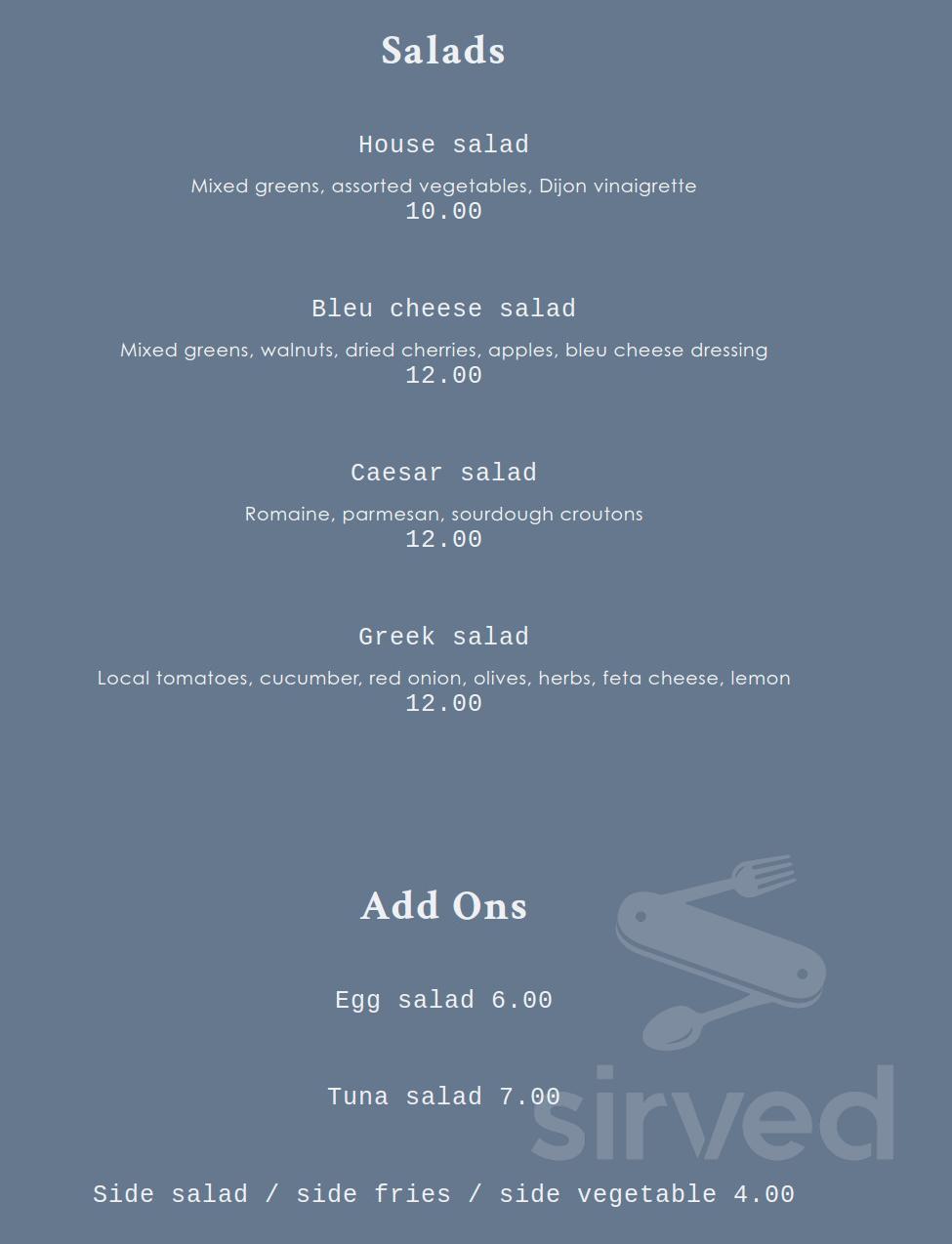 Sycamore Restaurant menu in Columbia, Missouri, USA