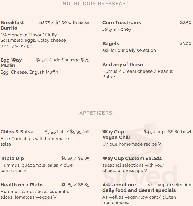 Way Cup Cafe menu in Holland, Michigan, USA
