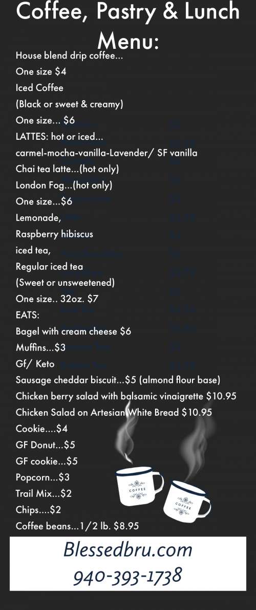 Blessed Bru Eatery and Coffeehouse menu in Bridgeport, Texas, USA