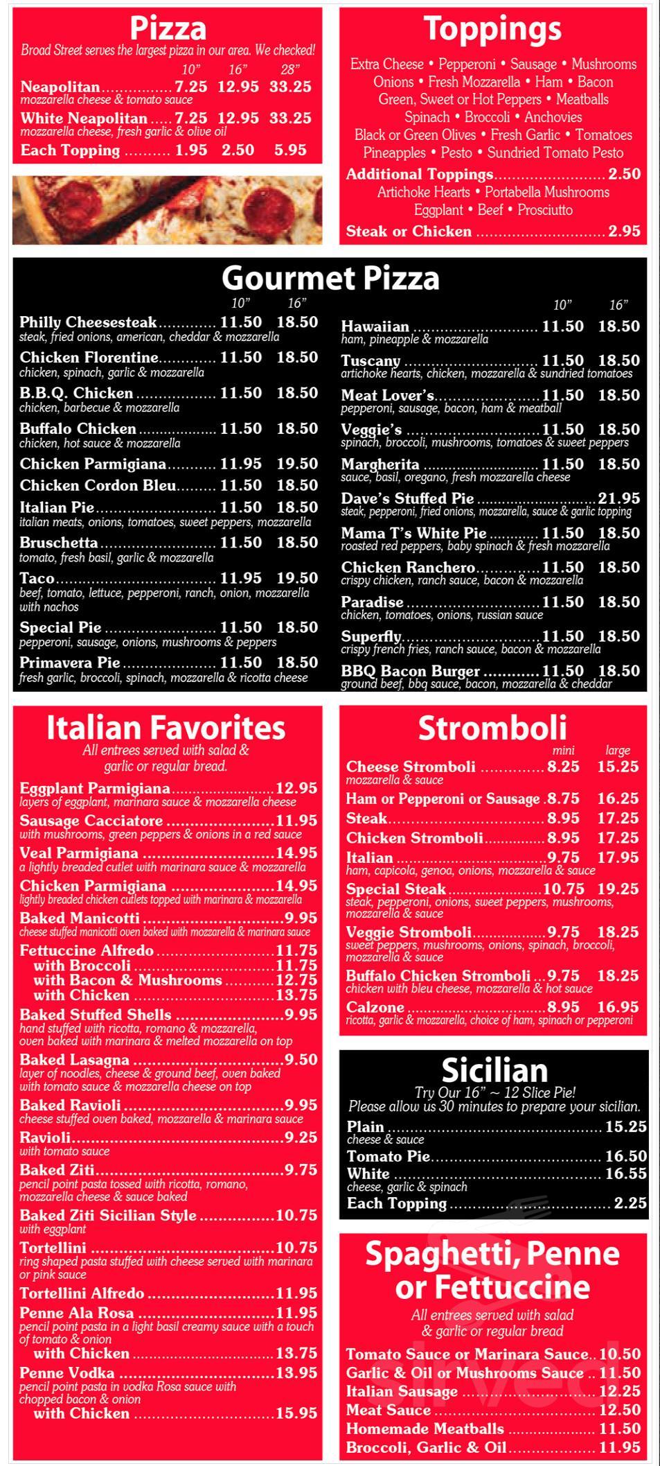 Broad Street Italian Cuisine & Pizzeria menu in Souderton, Pennsylvania ...