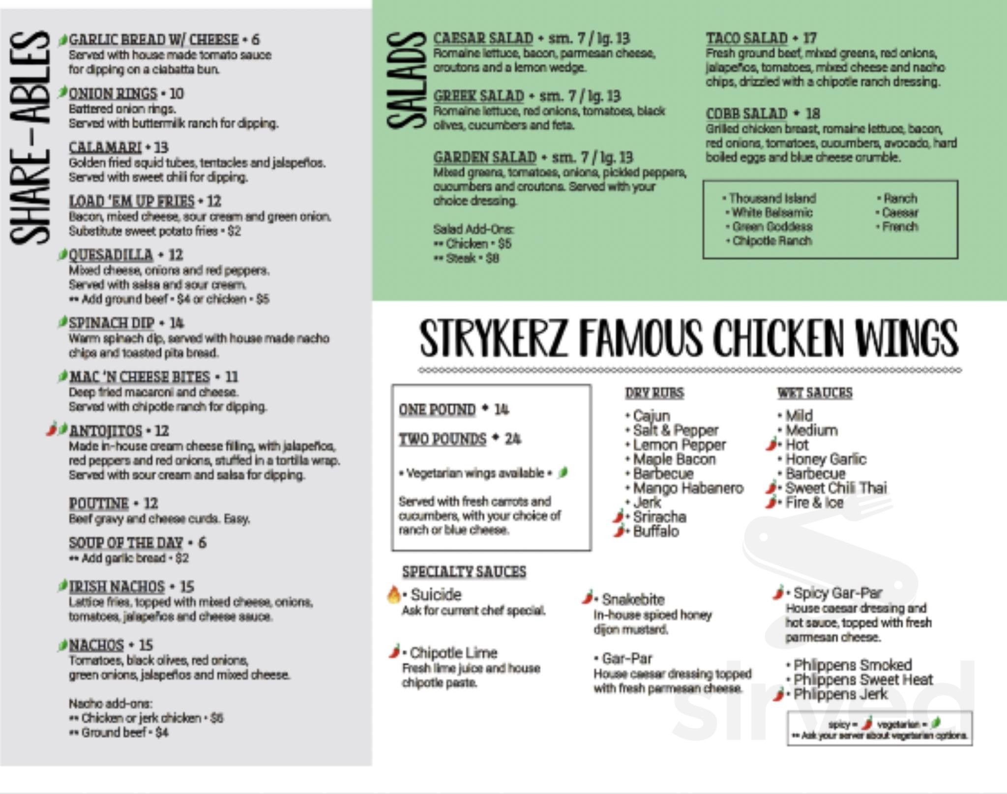 Menu - Kitchener ON's StrykerZ Kitchen and Bar | Sirved