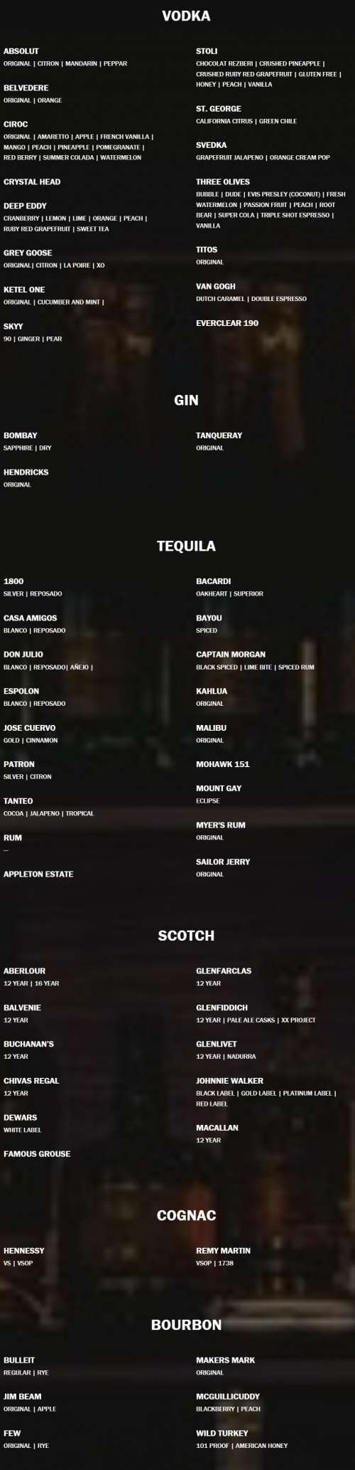 Spotlight Karaoke menu in Houston, Texas, USA