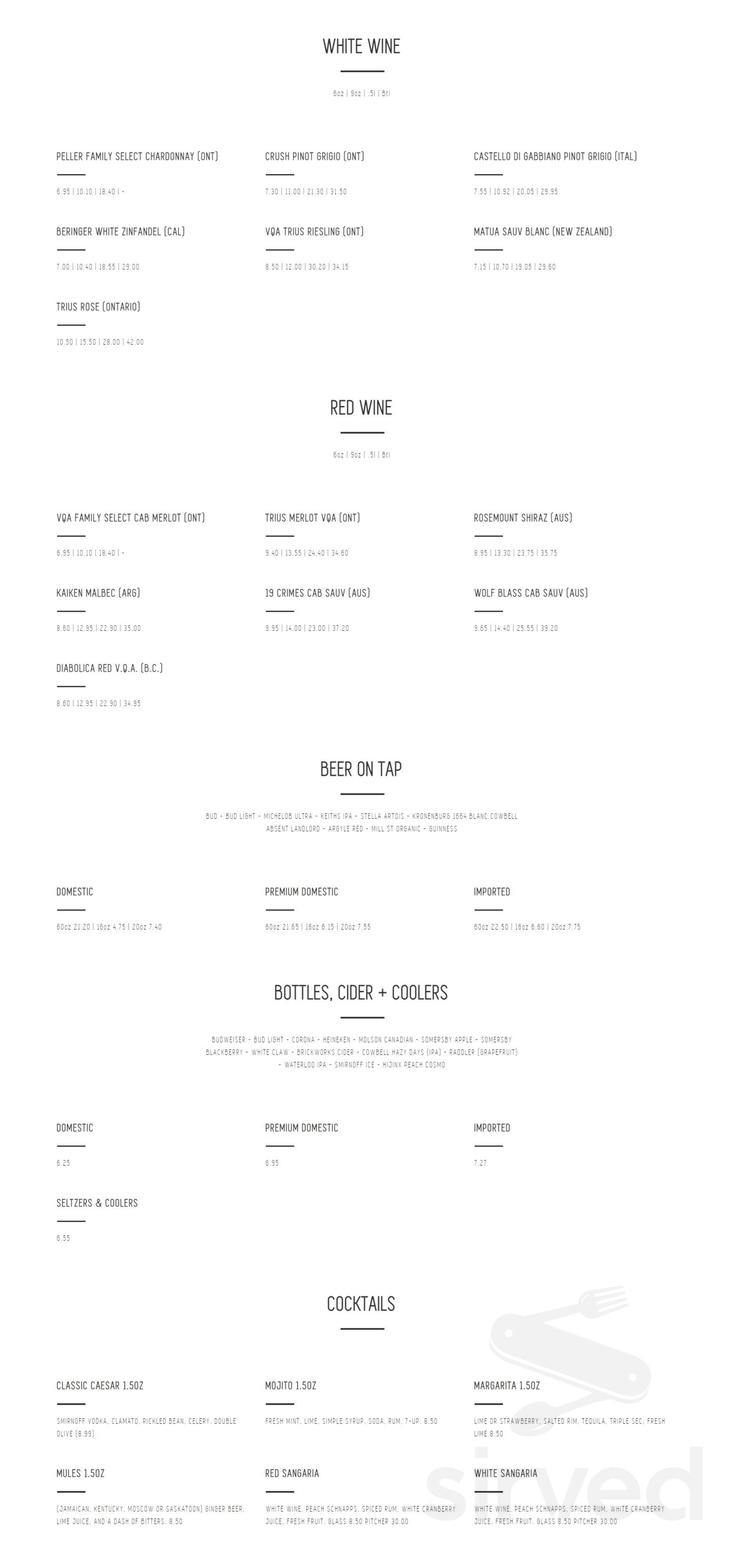 The Argyle Street Grill menus in Caledonia, Ontario, Canada