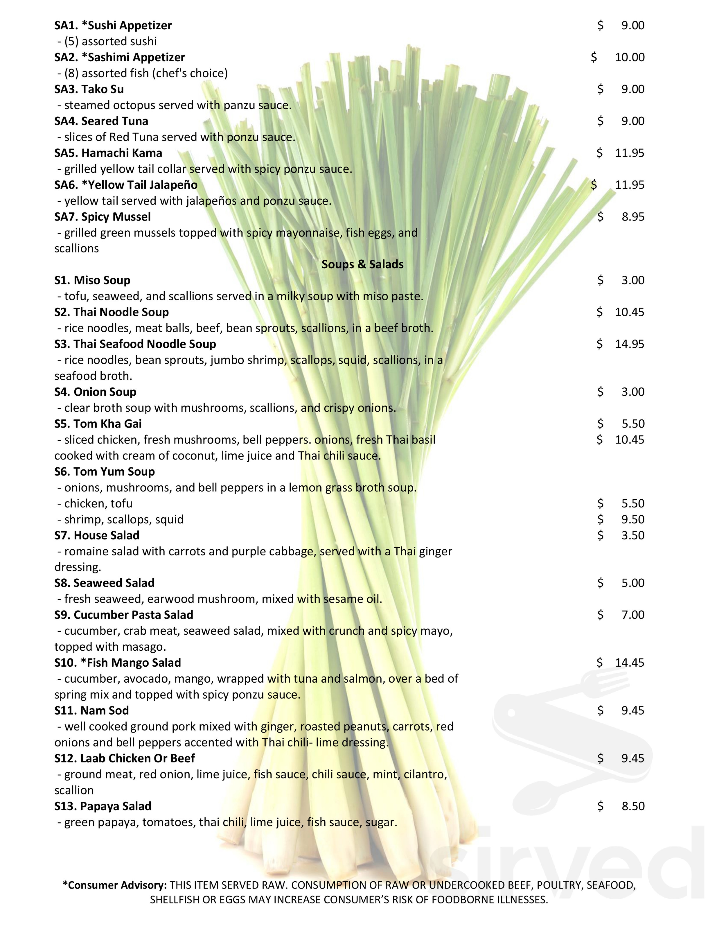 Menu - Columbus GA's Lemongrass Thai & Sushi | Sirved