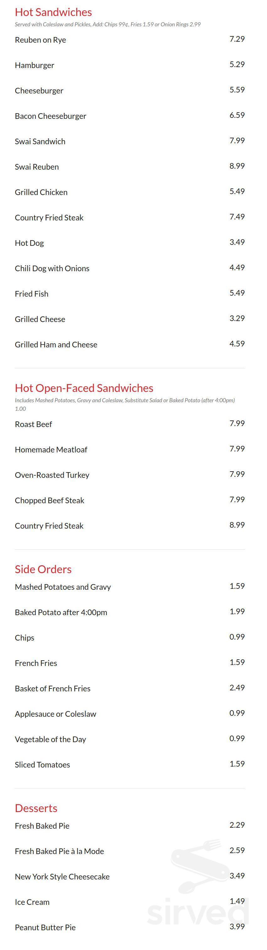Alva Country Diner menu in Alva, Florida, USA