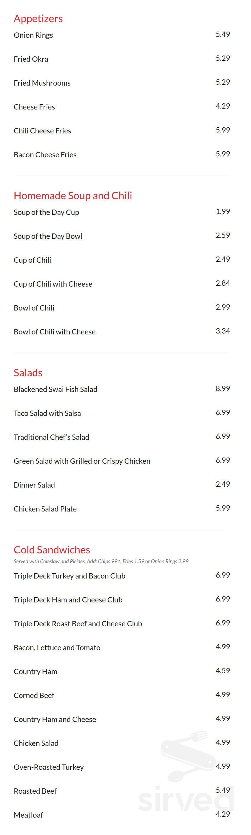 Alva Country Diner menu in Alva, Florida, USA