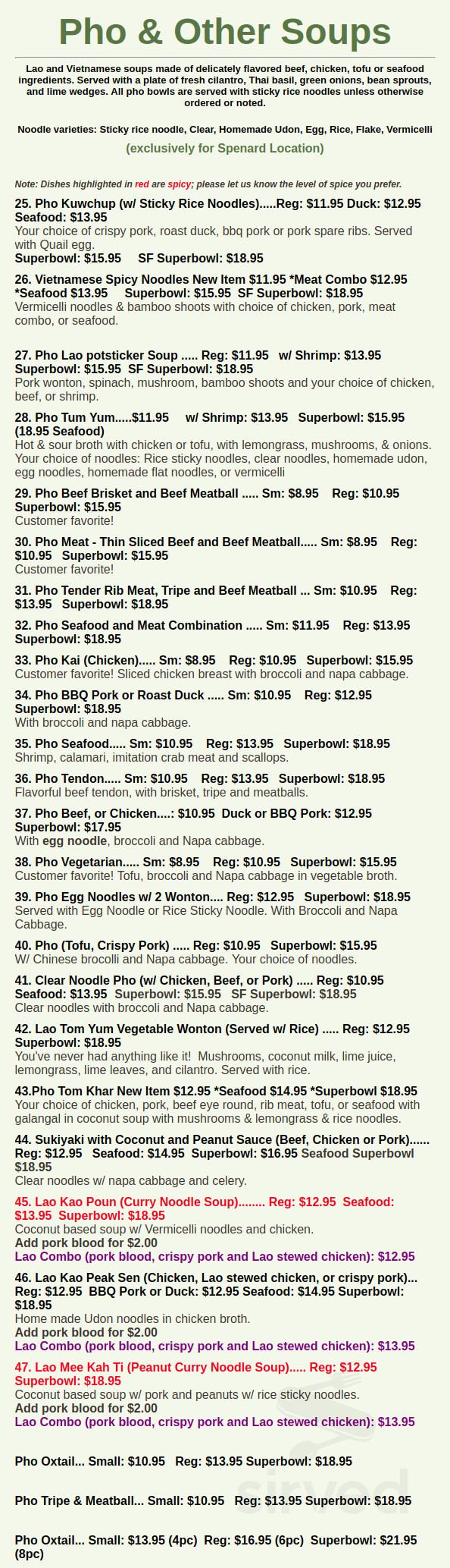 Pho Lena Express menus in Anchorage, Alaska, United States