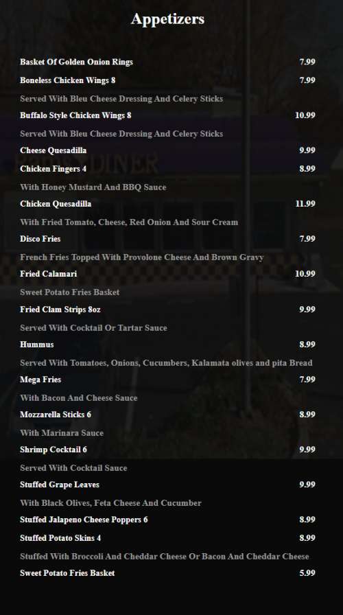 Rams Diner menu in West Chester, Pennsylvania, USA